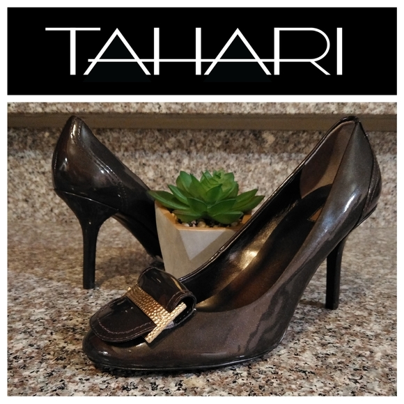 Tahari | Shoes | Tahari Pierce Metallic Patent Leather Pumps Heels ...